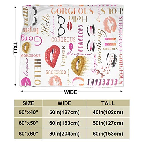 Partrest Throw Blanket Hello Red Gorgeous Lips Glasses Eyelash Soft Fleece Blankets Cozy Microfiber Blankets 80"X60" Outdoor Blanket All Season Flannel Blanket Funny Bed Blanket for Kids Adults