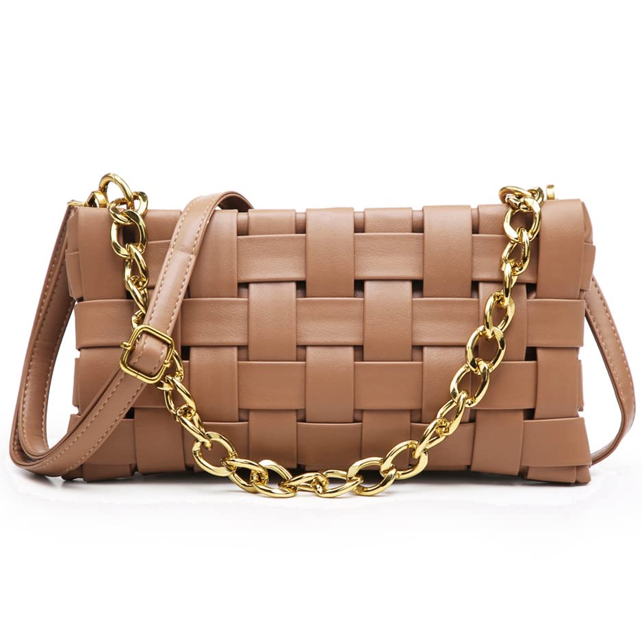 YP Woven Small Crossbody Handbag Purse for Women Oversized Woven Shoulder Strap Messenger Bag Clutch Wallet Square Bag (Brown1)
