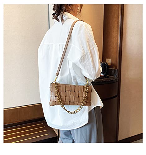 YP Woven Small Crossbody Handbag Purse for Women Oversized Woven Shoulder Strap Messenger Bag Clutch Wallet Square Bag (Brown1)