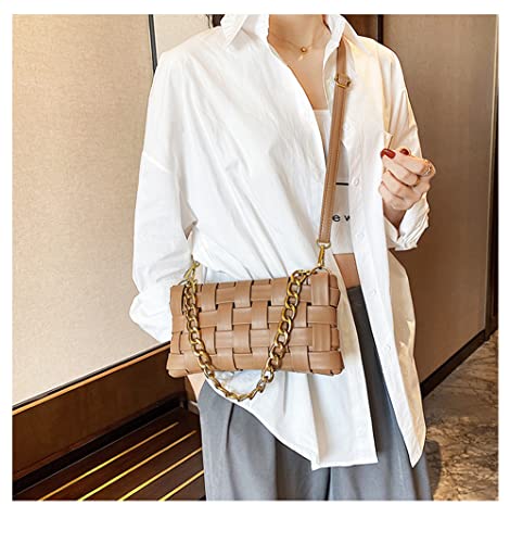 YP Woven Small Crossbody Handbag Purse for Women Oversized Woven Shoulder Strap Messenger Bag Clutch Wallet Square Bag (Brown1)