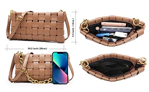 YP Woven Small Crossbody Handbag Purse for Women Oversized Woven Shoulder Strap Messenger Bag Clutch Wallet Square Bag (Brown1)