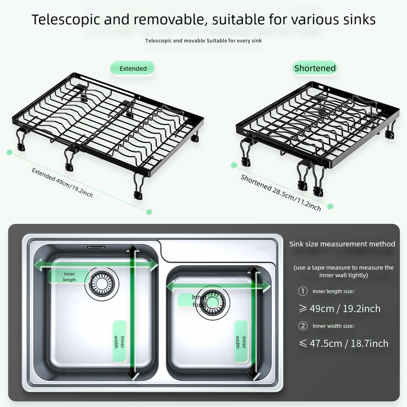 Extra Large Black Expandable Roll Up Dish Drying Rack,Over The Sink Kitchen Rolling up Dish Drainer in Sink, for Kitchen Sink Counter,Foldable Sink Cover with Removable Utensil Holder(13.6"-25.1")