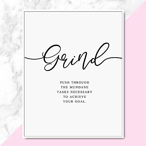 Hustle Grind Inspirational Quotes Minimalist Office Decor Wall Art For Girl Boss Motivational Prints Entrepreneur Gift, Set of 3 Prints, 11x14inch Unframed