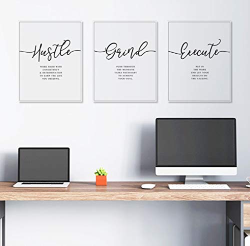 Hustle Grind Inspirational Quotes Minimalist Office Decor Wall Art For Girl Boss Motivational Prints Entrepreneur Gift, Set of 3 Prints, 11x14inch Unframed