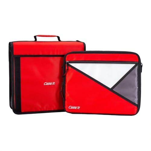 Case-it The Universal 2.0 Zipper Binder -1.5 Inch O-Ring - Removable Padded Pocket Holds Up to 13" Laptop/Tablet - Multiple Pockets - 325 Page Capacity - Comes with Shoulder Strap - Fire Red LT-207