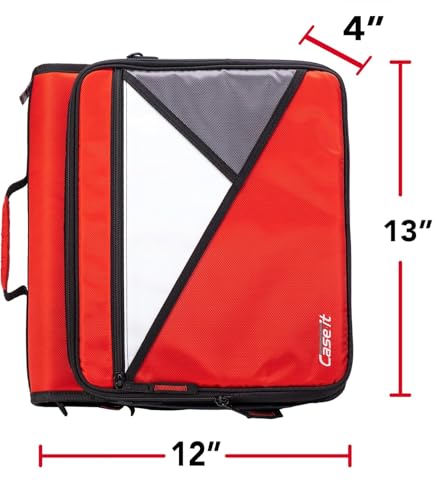 Case-it The Universal 2.0 Zipper Binder -1.5 Inch O-Ring - Removable Padded Pocket Holds Up to 13" Laptop/Tablet - Multiple Pockets - 325 Page Capacity - Comes with Shoulder Strap - Fire Red LT-207