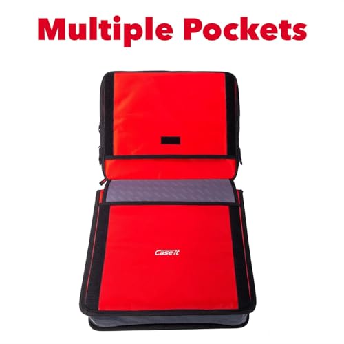 Case-it The Universal 2.0 Zipper Binder -1.5 Inch O-Ring - Removable Padded Pocket Holds Up to 13" Laptop/Tablet - Multiple Pockets - 325 Page Capacity - Comes with Shoulder Strap - Fire Red LT-207