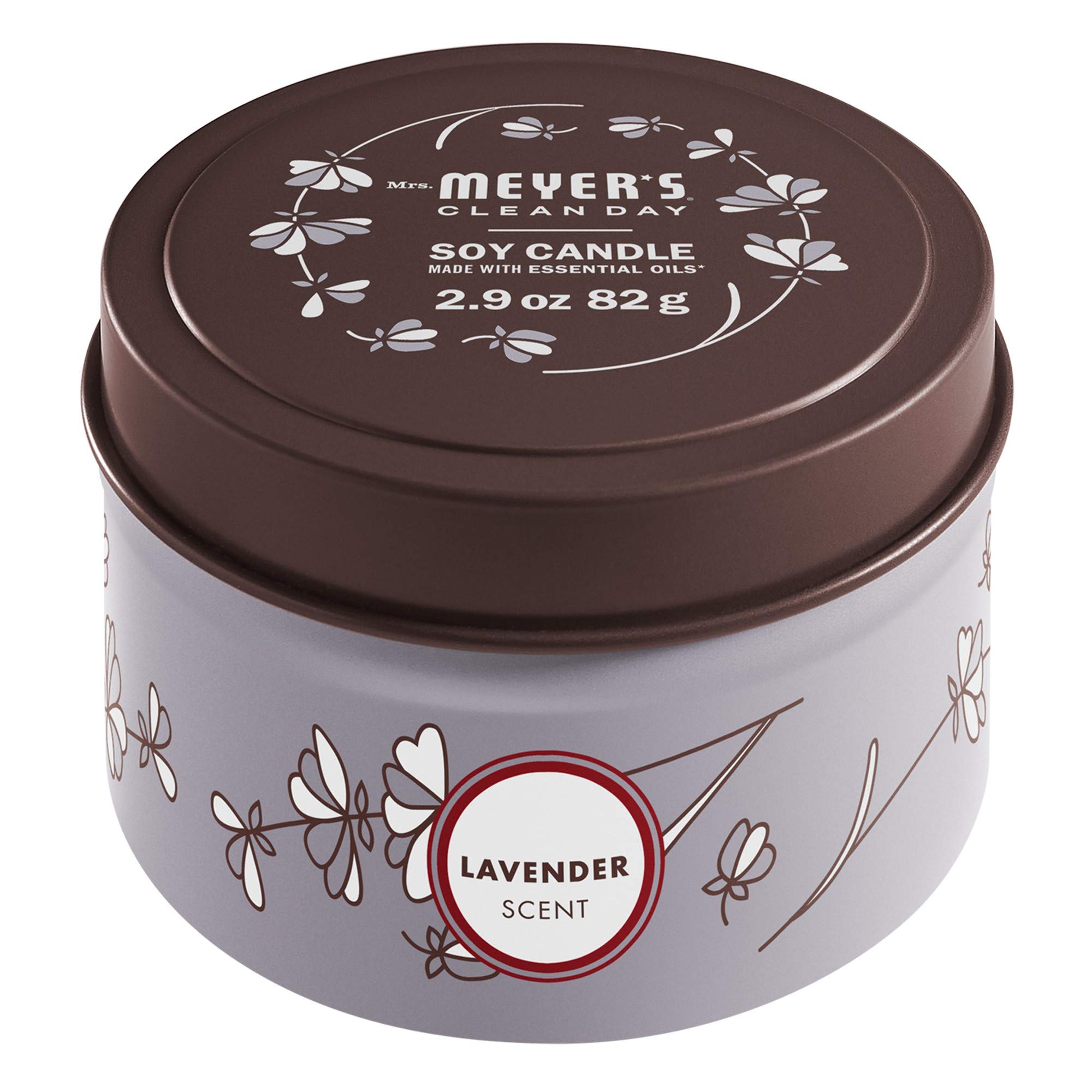 Mrs. Meyer's Soy Tin Candle, 12 Hour Burn Time, Made with Soy Wax and Essential Oils, Lavender, 2.9 oz