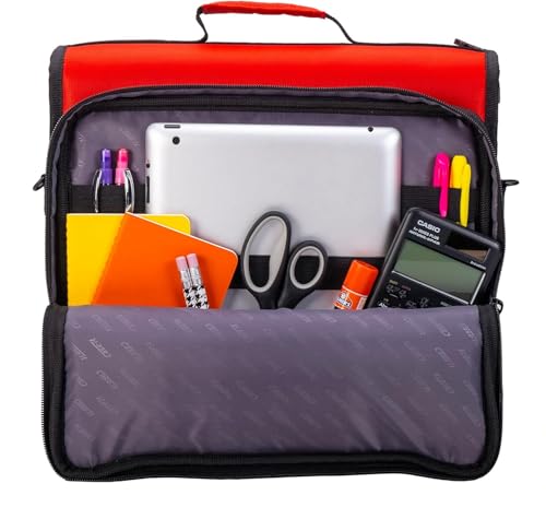 Case-it The Universal 2.0 Zipper Binder -1.5 Inch O-Ring - Removable Padded Pocket Holds Up to 13" Laptop/Tablet - Multiple Pockets - 325 Page Capacity - Comes with Shoulder Strap - Fire Red LT-207