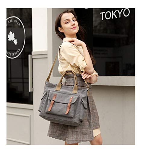 Womens Crossbody Handbags Canvas Shoulder Purse Daily Shopper Satchel Work Bag Travel Purse Top Handle Tote Bag Grey