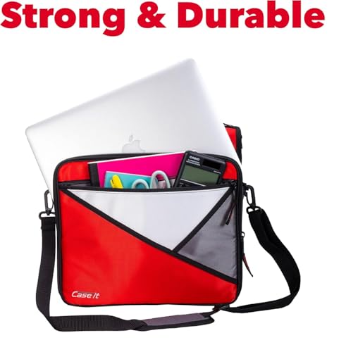 Case-it The Universal 2.0 Zipper Binder -1.5 Inch O-Ring - Removable Padded Pocket Holds Up to 13" Laptop/Tablet - Multiple Pockets - 325 Page Capacity - Comes with Shoulder Strap - Fire Red LT-207