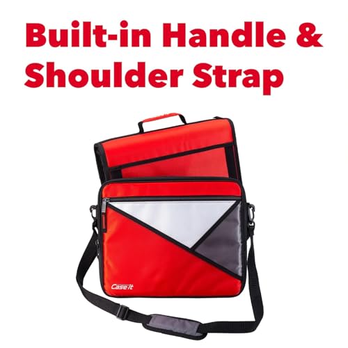 Case-it The Universal 2.0 Zipper Binder -1.5 Inch O-Ring - Removable Padded Pocket Holds Up to 13" Laptop/Tablet - Multiple Pockets - 325 Page Capacity - Comes with Shoulder Strap - Fire Red LT-207