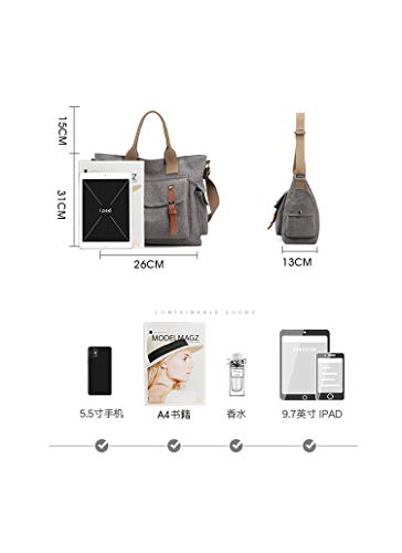 Womens Crossbody Handbags Canvas Shoulder Purse Daily Shopper Satchel Work Bag Travel Purse Top Handle Tote Bag Grey