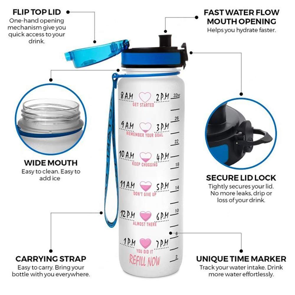 64HYDRO 32oz 1Liter Motivational Water Bottle with Time Marker, Dog Lover Corgi Get Over It Height Doesn't Matter KD2 HAH2805001 Water Bottle
