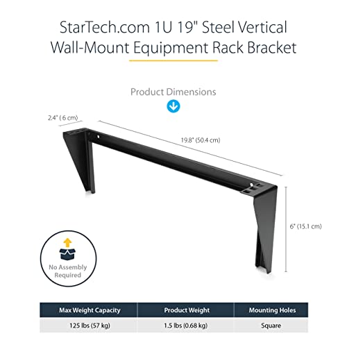 StarTech.com 1U Wall Mount Patch Panel Bracket β 19 in β Steel - Vertical Mounting Bracket for Networking and Data Equipment , TAA (RK119WALLV)