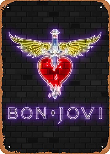 EICOCO Music Neon Signs Bon Jovi neon Sign Plaque Poster Metal Tin Sign 8" x 12" Vintage Retro Wall Decor