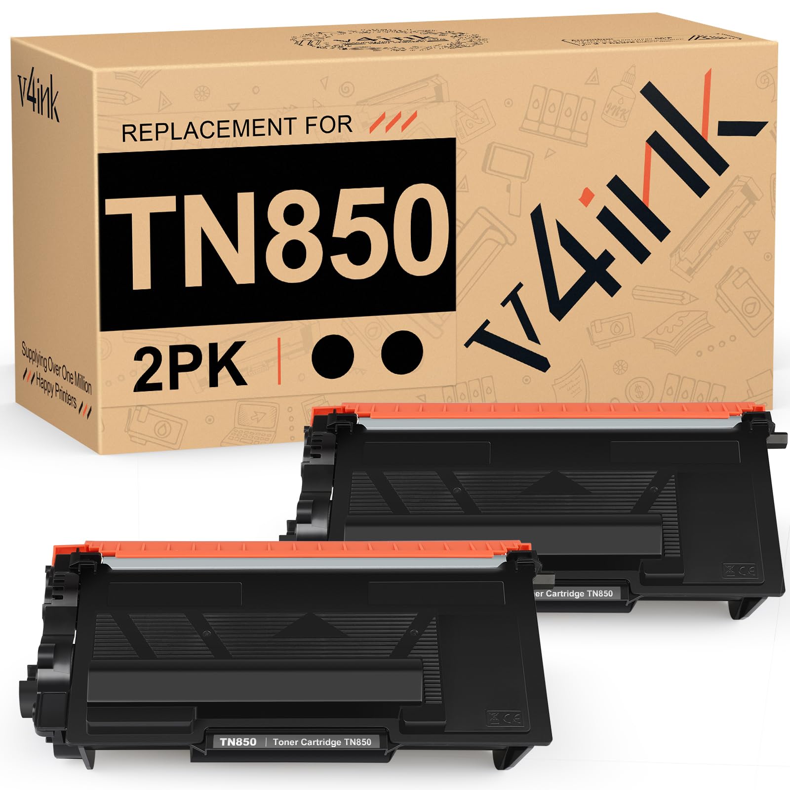 v4ink Compatible Toner Cartridge Replacement for Brother TN850 TN-850 TN-820 TN820 use with HL-L5200DW HL-L6200DW MFC-L5700DW MFC-L5800DW MFC-L5900DW DCP-L5600DN Printer (2 Packs, New Version)
