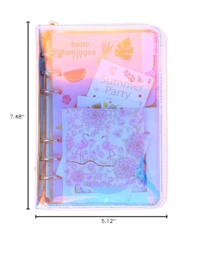 Chris.W Personal Compact Zip Organizer, A6 6-Ring Zipper Binder Planner Cover, Holographic Dazzling Rainbow Color(Inner Paper Not Included)