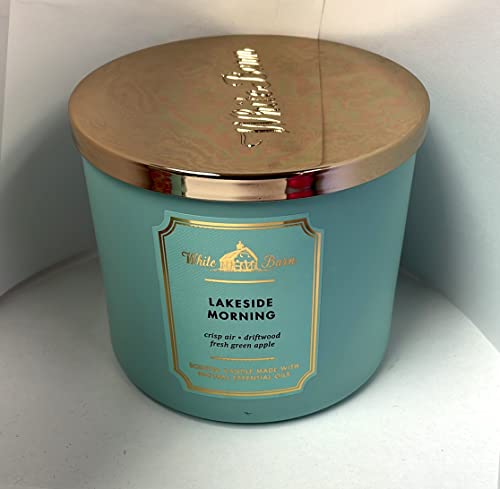 White Barn Candle Company Bath and Body Works 3-Wick Scented Candle w/Essential Oils - 14.5 oz - Lakeside Morning (Crisp Autumn Air, White Driftwood, a Hint of Green Apple)