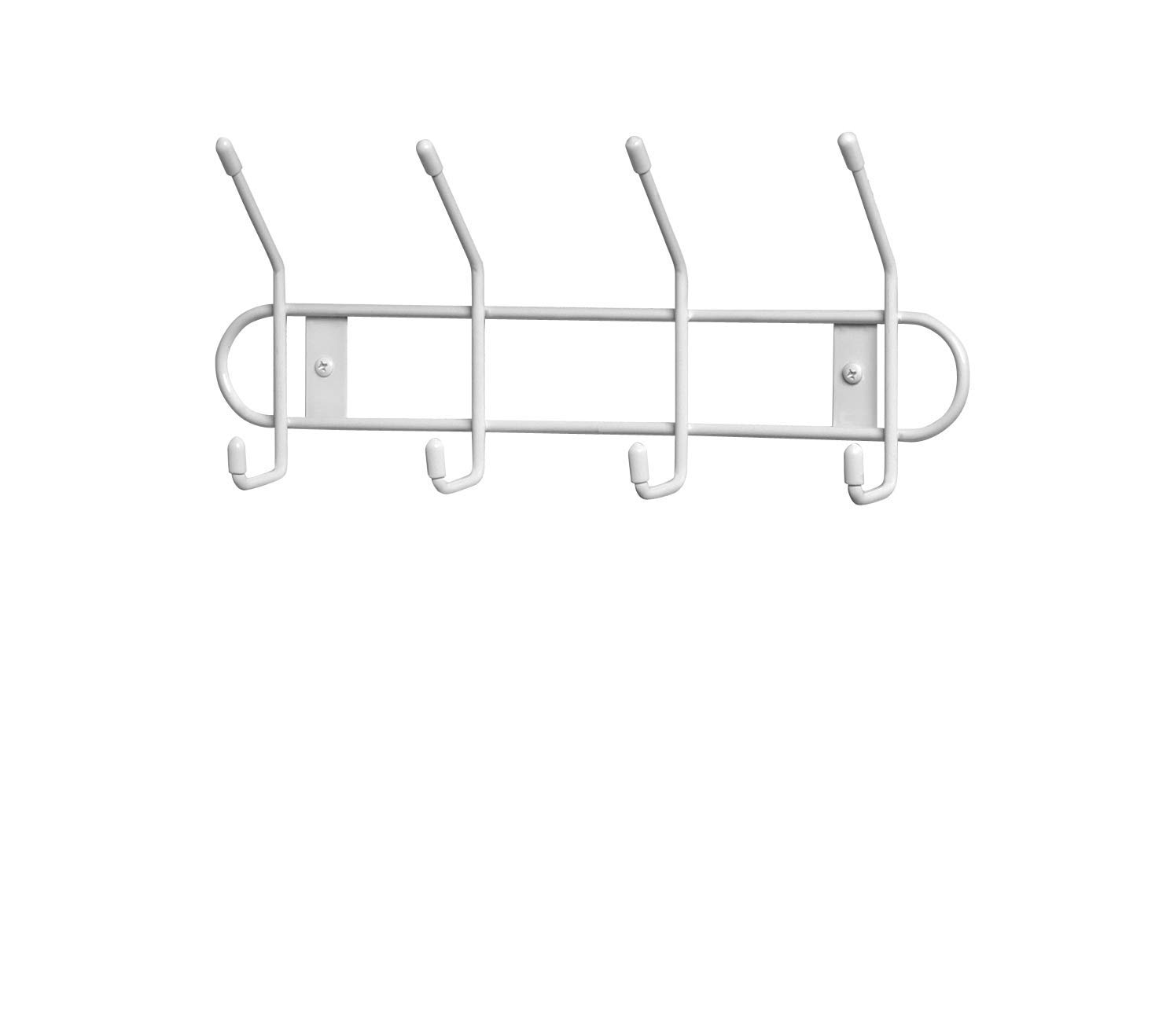 Spectrum Diversified 4 Mounted Double Hook, Sturdy Steel Wall Storage, Coat Rack with Rubberized Ends, Closet & Garage Organization, White