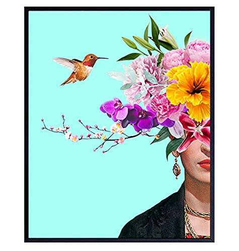 Hummingbird Flowers Tropical Wall Art & Decor - 8x10 Gifts for Women - Mexican Wall Art for Bedroom Home Office, Living Room - Floral Tiffany Blue Decor Picture Print - Hummingbird Wall Decor