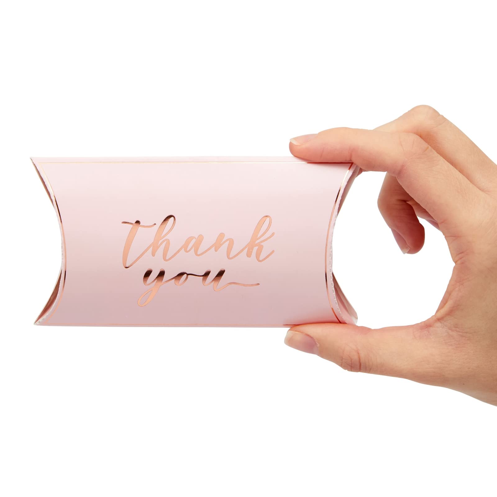 100-Pack Wedding Favor Pillow Boxes with Rose-Gold Foil Thank You, Bulk Gift Wrap for Party Supplies (5 x 3 In)