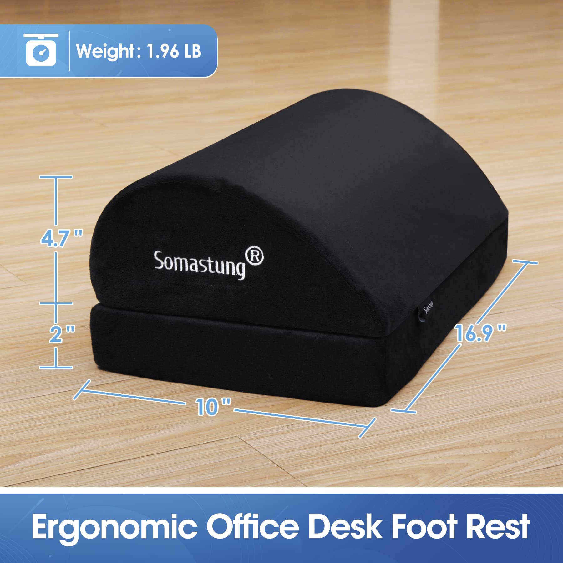 Foot Rest for Under Desk at Work, Double Layer Adjustable Foot Rest for Office, Work, Gaming, Car, Home Office, Ergonomic Memory Foam Foot Stool for All Day Support, Back & Hip Pain Relief (Black)
