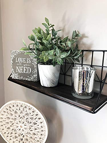 Mkono 5 Pack Set Wall Hanging Shelves 3 Pac Wood and Rope Shelves and 2 Pack Small Floating Shelves with Metal Basket Frame Home Decor Display Shelf for Bathroom, Bedroom, Living Room