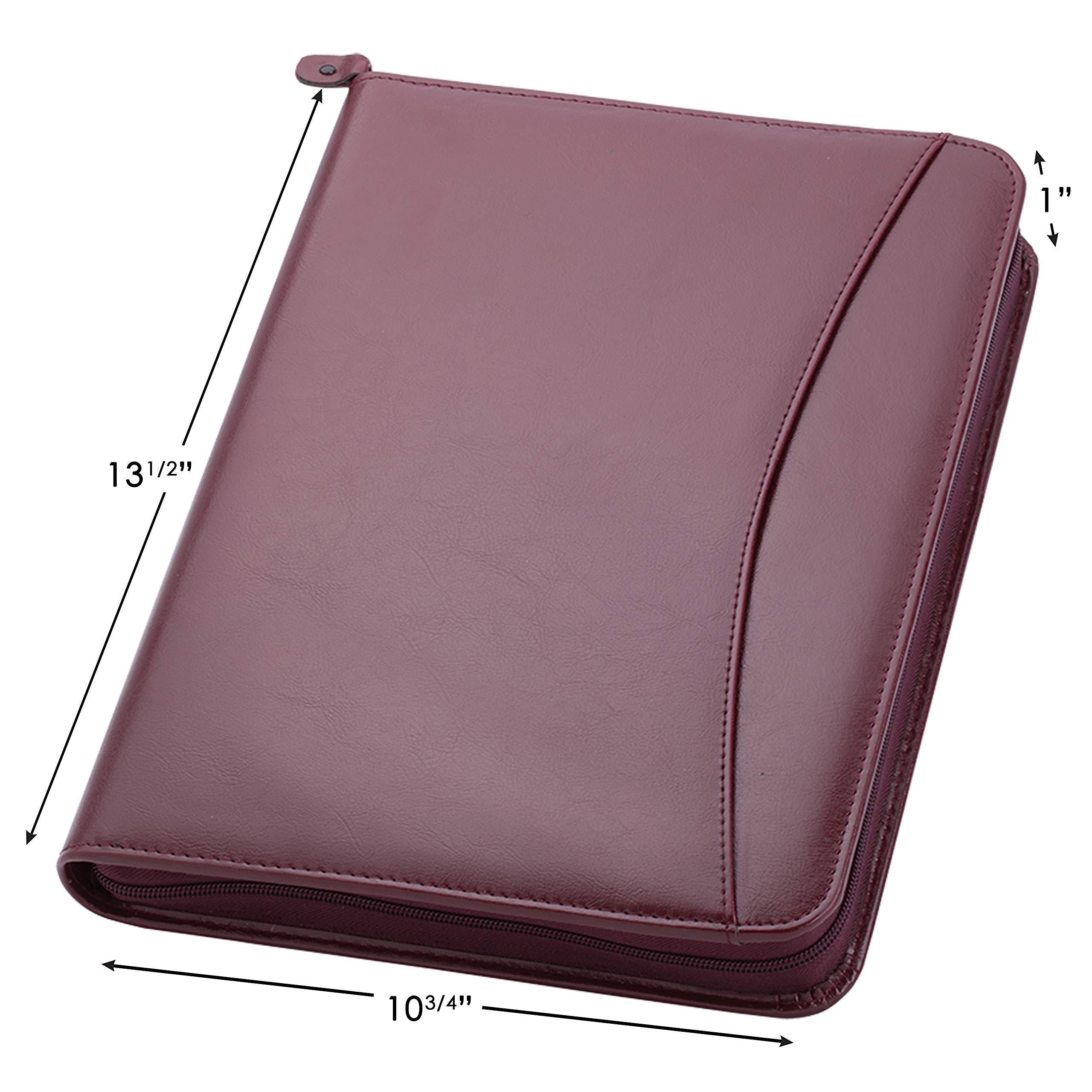 Travigo 3-Ring Zipper Business Leather Portfolio folder| 1.25" 3-Ring Binder Professional Business Folder Resume Document Organizer|Exterior Pocket | Guesseted File Pocket|8-1-2" Writing Pad(Burgundy)