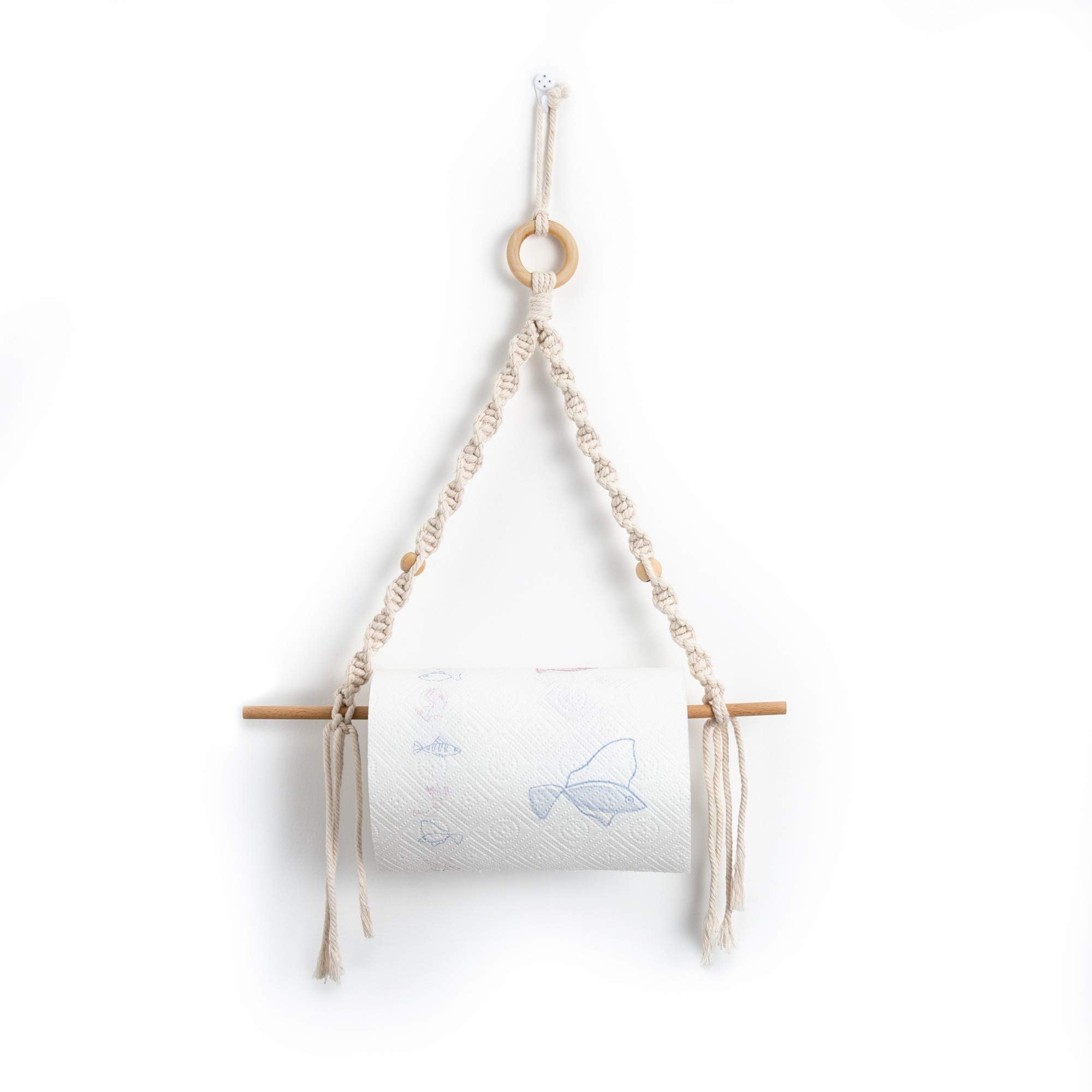 Eiyye Handmade Paper Towel Holder Boho Paper Towel Holder Cotton Rope Macrame Toilet Paper Holder Towel Rack for Bathroom Kitchen