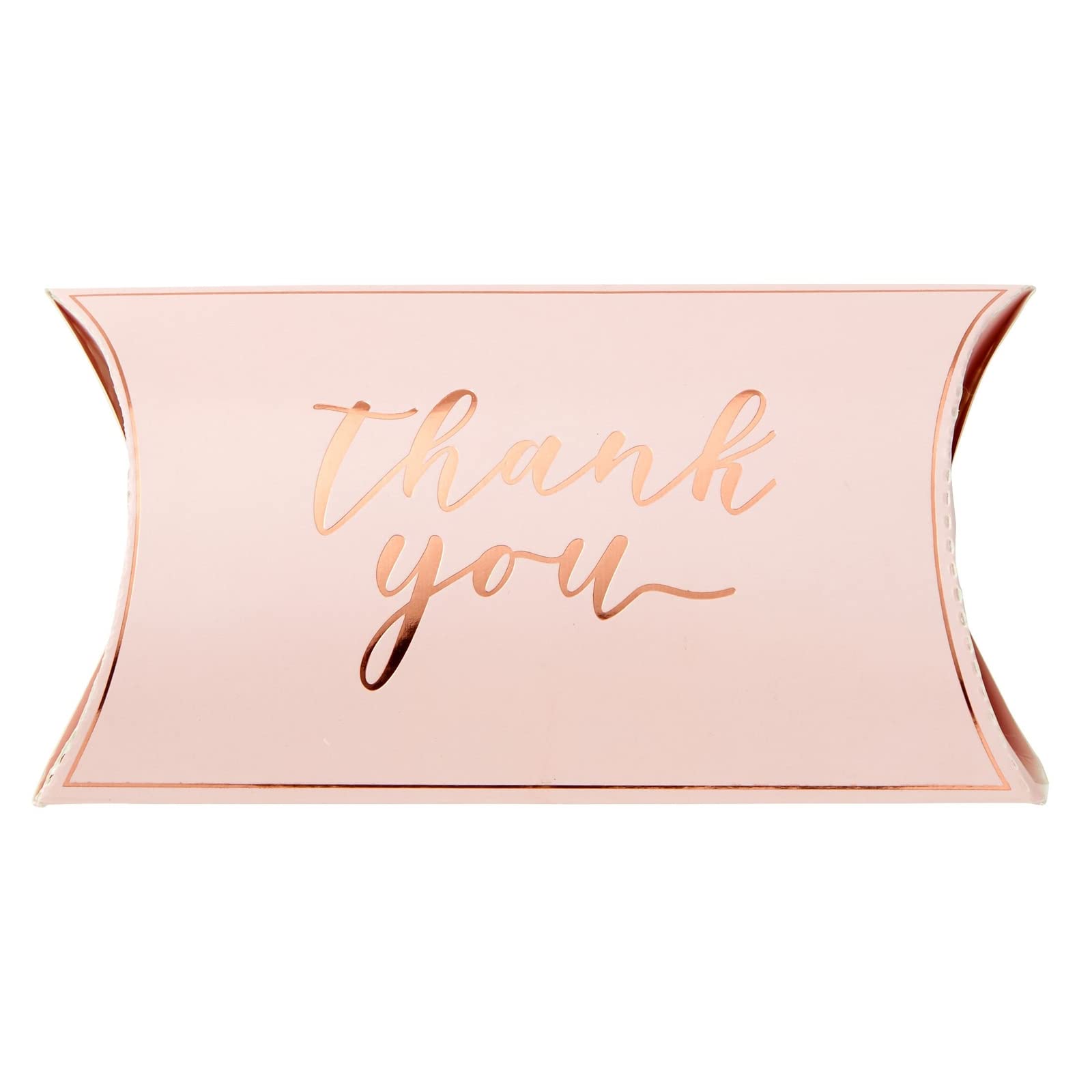 100-Pack Wedding Favor Pillow Boxes with Rose-Gold Foil Thank You, Bulk Gift Wrap for Party Supplies (5 x 3 In)