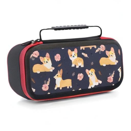 AoHanan Welsh Corgi Cartoon Switch Carrying Case Compatible with Switch Game Case with 20 Games Cartridges Hard Shell Travel Protection Case for Console & Accessories