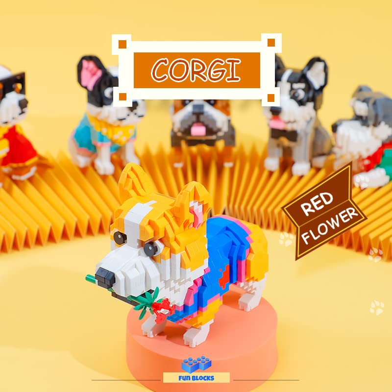 FunBlocks Mini Building Blocks Animal Set, DIY Micro 3D Building Toy Bricks (Corgi 997pcs)
