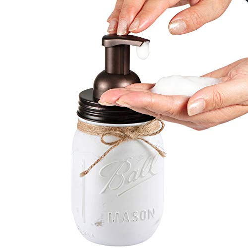 Mason Jar Bathroom Set(3 Piece)-Foaming Soap Dispenser, Toothbrush Holder ,Flower Vase,for Wedding House Decor Countertop and Vanity Organizer Bathroom Kitchen Farmhouse Décor (Bronze)