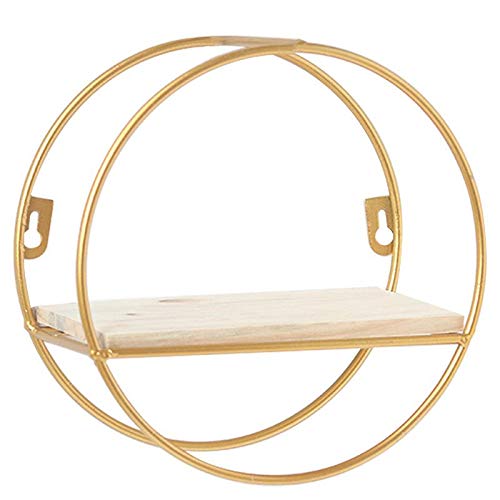 Hacoly Wall Mounted Round Gold Floating Shelves Storage Shelves for Wall Bedroom Living Room Bathroom Kitchen and Office, 25x9cm