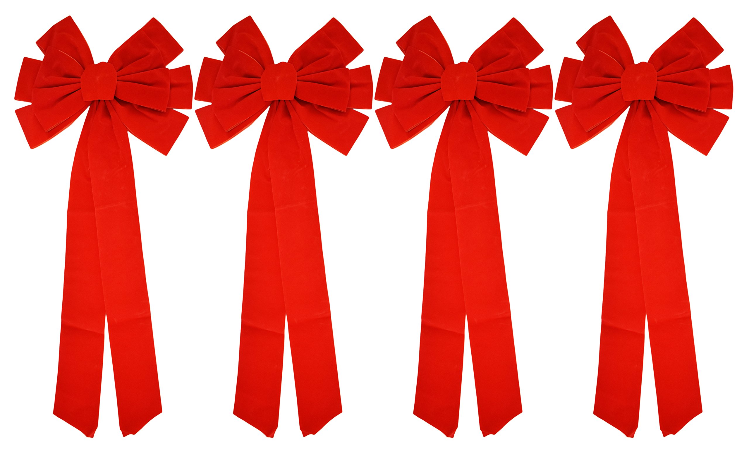 Black Duck Brand Set of 4 Christmas Red Velvet Bows 26" x11.5" 10-Loop Holiday/Christmas Bows!