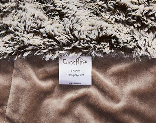 MOONLINE Super Soft Two Tone Faux Fur Throw Blanket, Decorative Fuzzy Warm Cozy Rabbit Fur Throws for Sofa, Couch, Chair, Coffee Brownor (Brown, 50x60)