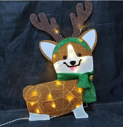 DROFELY 27”Christmas Corgi Lighted up Decoration for Indoor Display with LED Lights, Lighted 2D Christmas Dog with 20 Warm White Lights Decorative Christmas Tree,Home Xmas Holiday Addition AZ23GF-10