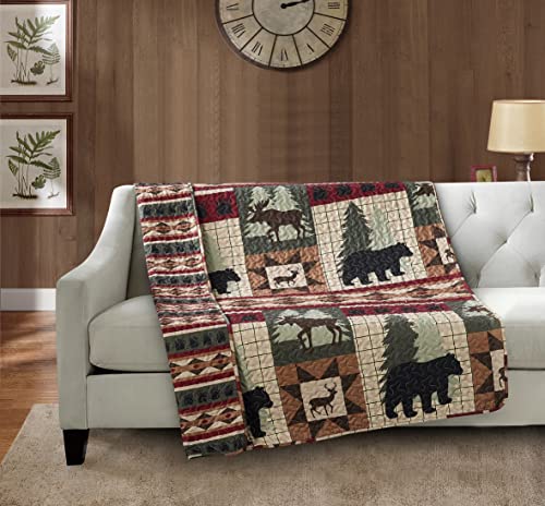 Virah Bella Quilted Throw Blanket 50" x 60" Wildlife Patch Lightweight Throw Quilt Great for Loungers & Extra Bedding - Beautiful Lodge-Themed Blanket