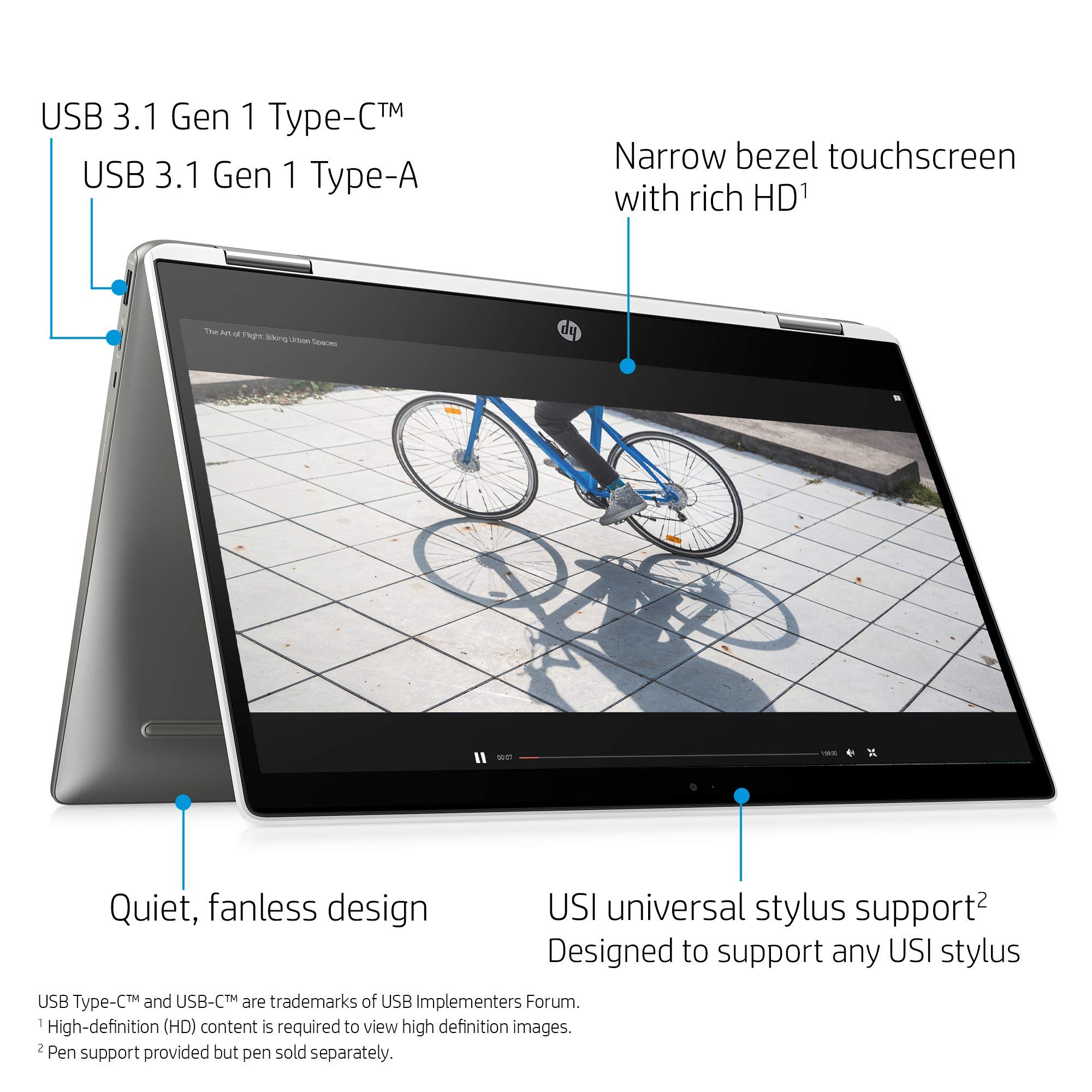 HP Chromebook x360 14b-cb0023dx 14" TS Intel Pentium Silver N6000 Intel UHD Graphics 4 GB LPDDR4 RAM 64 GB eMMC Storage, Chrome OS BT Webcam Spruce Blue (Renewed)