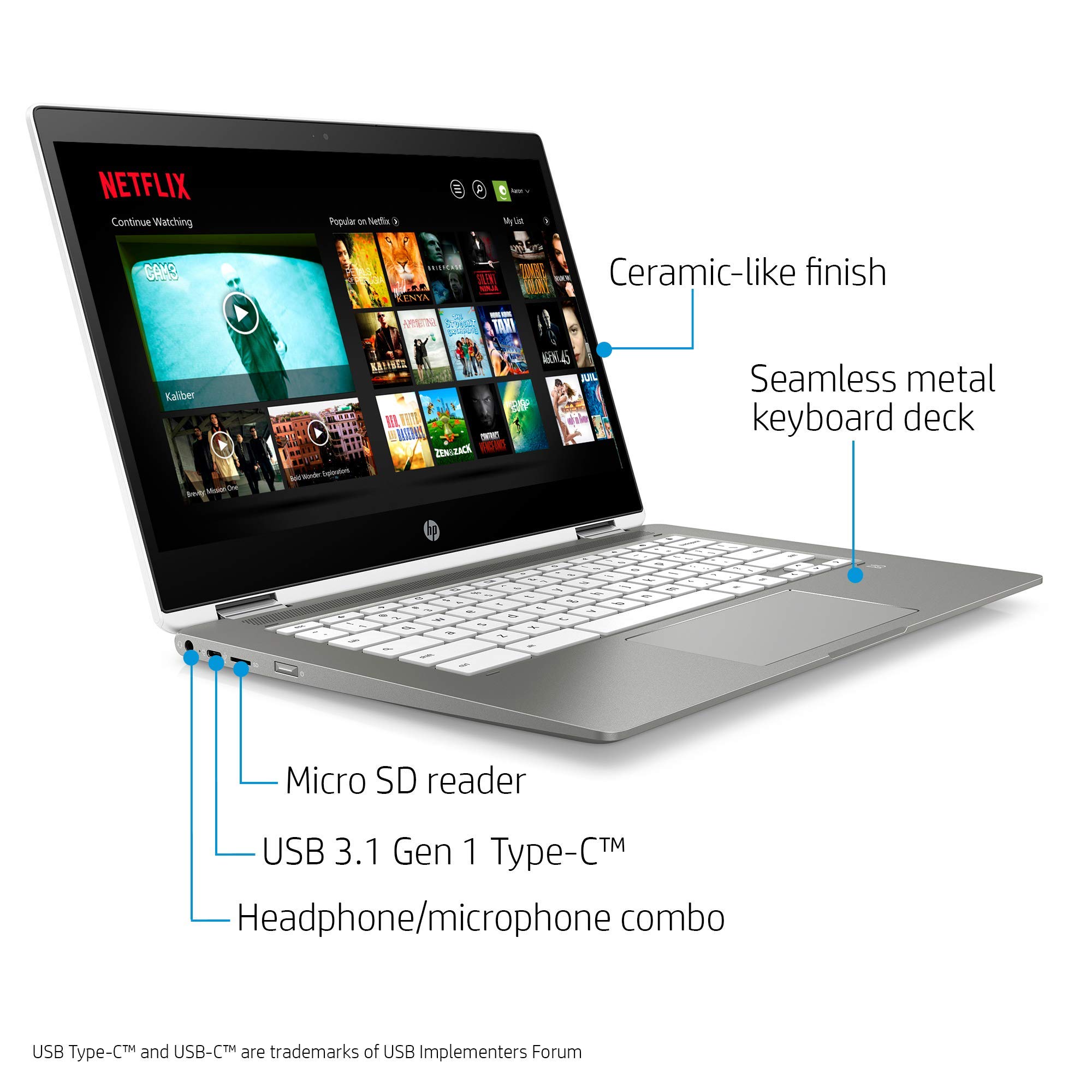 HP Chromebook x360 14b-cb0023dx 14" TS Intel Pentium Silver N6000 Intel UHD Graphics 4 GB LPDDR4 RAM 64 GB eMMC Storage, Chrome OS BT Webcam Spruce Blue (Renewed)