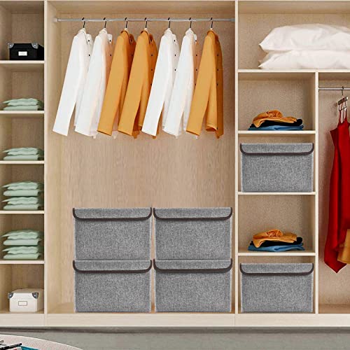 Bagnizer 22 Quart Linen Fabric Foldable Storage Cube Bin Organizer Basket with Flip-Top Lid & Handles, Large Toy Clothes Blanket Box for Nursery, Playroom, Home, Office, Closet, Gray, 4 Pack 14.6 x 9.5 x 9.5β