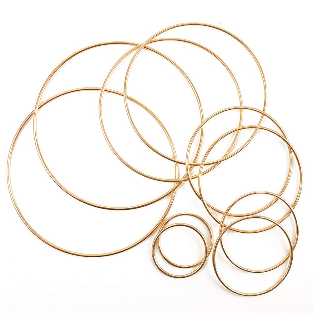 BigOtters Dream Catcher Rings, 10PCS Wreath Macrame Rings Gold Metal Floral Hoops for Making Wedding Wreath Decor Wall Hanging Crafts, 5 Sizes