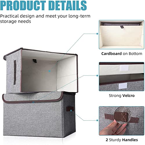 Bagnizer 22 Quart Linen Fabric Foldable Storage Cube Bin Organizer Basket with Flip-Top Lid & Handles, Large Toy Clothes Blanket Box for Nursery, Playroom, Home, Office, Closet, Gray, 4 Pack 14.6 x 9.5 x 9.5β