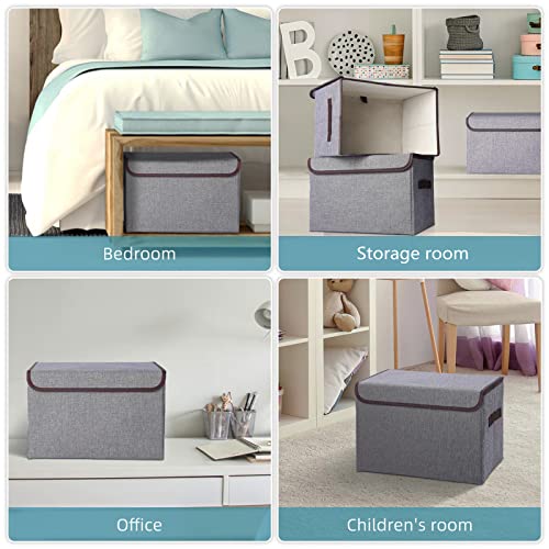Bagnizer 22 Quart Linen Fabric Foldable Storage Cube Bin Organizer Basket with Flip-Top Lid & Handles, Large Toy Clothes Blanket Box for Nursery, Playroom, Home, Office, Closet, Gray, 4 Pack 14.6 x 9.5 x 9.5β