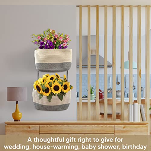 ATTICE Over the Door Organizer, 2-Tier Cotton Woven Hanging Baskets, Wall Mount Storage Bags