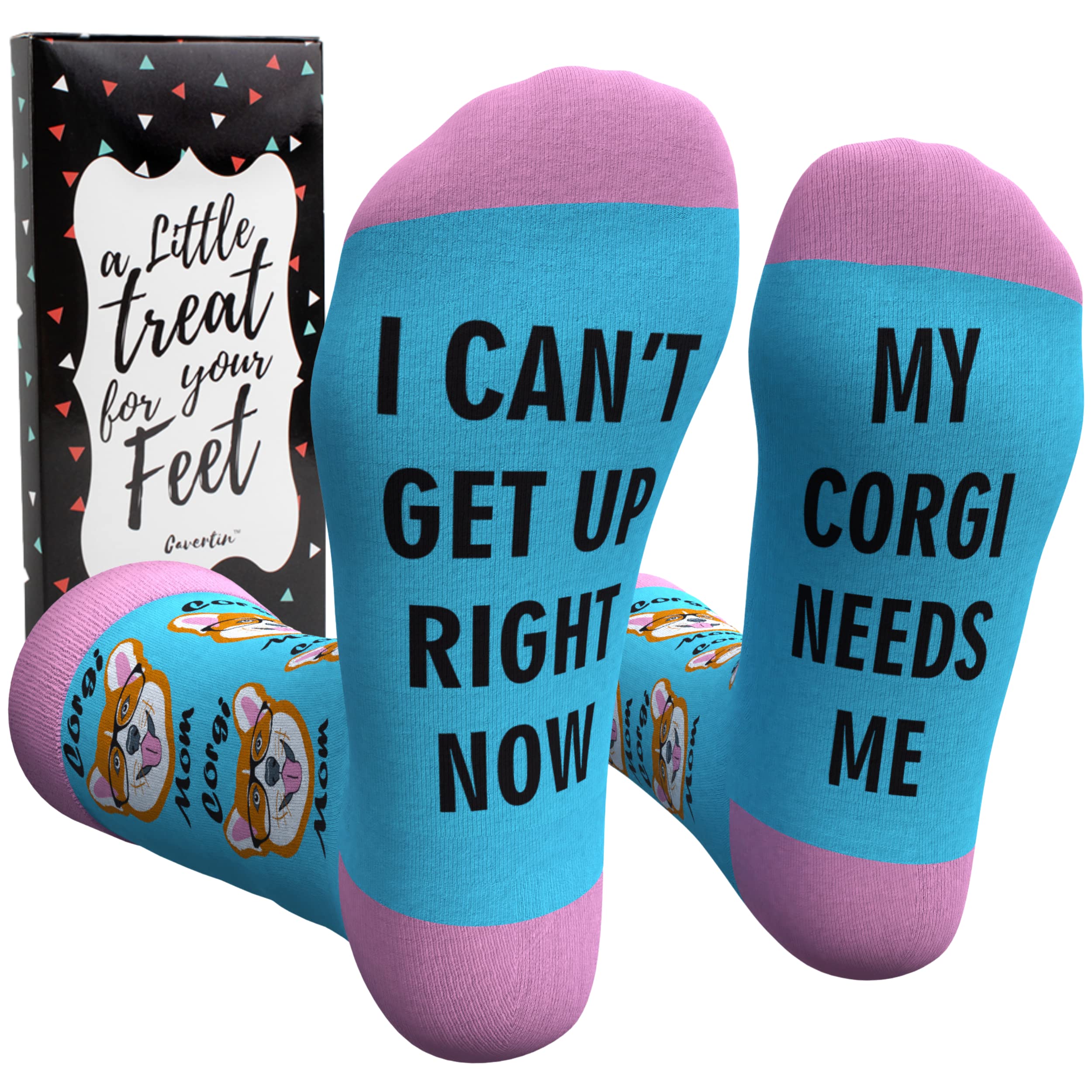 Cavertin Women's Novelty Socks with Gift Box Cat Lover Dog Mom Book Lover Cat Mom Llama Unicorn Sloth Corgi (Corgi)