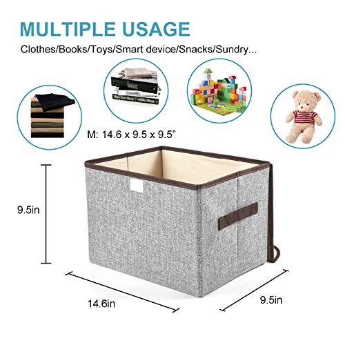 Bagnizer 22 Quart Linen Fabric Foldable Storage Cube Bin Organizer Basket with Flip-Top Lid & Handles, Large Toy Clothes Blanket Box for Nursery, Playroom, Home, Office, Closet, Gray, 4 Pack 14.6 x 9.5 x 9.5β