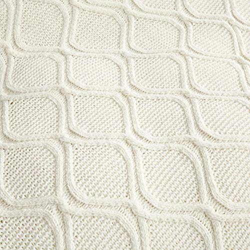 Longhui bedding Ivory White Chenille Cable Knit Sherpa Throw Blanket β Thick, Soft, Big, Cozy Ivory White Knitted Fleece Blankets for Couch, Sofa, Bed β Large 60 x 80 Inches Coverlet All Season