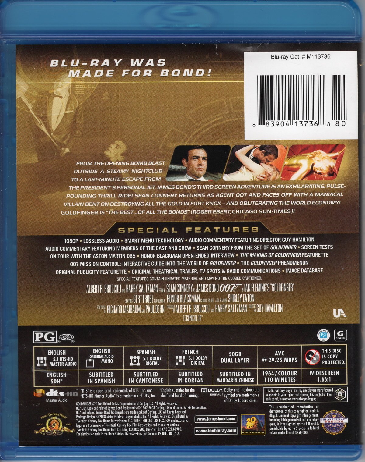 Goldfinger Blu Ray & Aston Martin Rolls Royce Corgi Sean Connery Action Movie Car Set